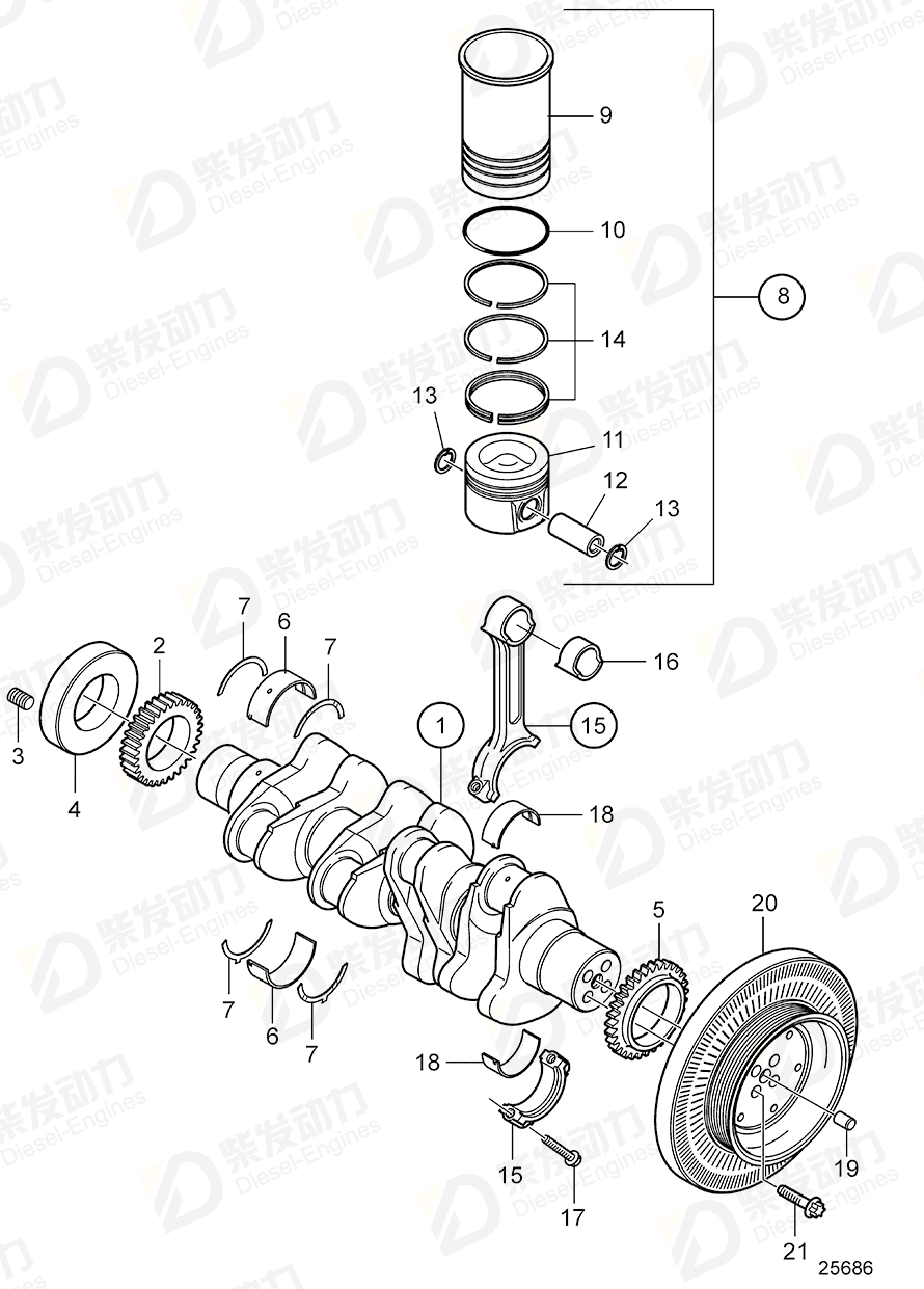 Volvo 23172280 Cylinder liner kit 23172280 Engine spare parts-Generator ...