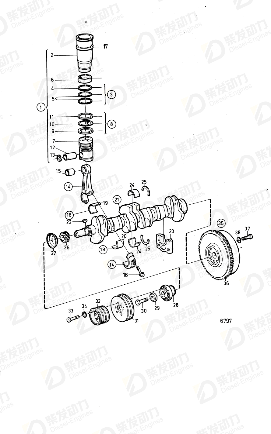 Volvo 875837 Cylinder liner kit 875837 Engine spare parts-Generator ...